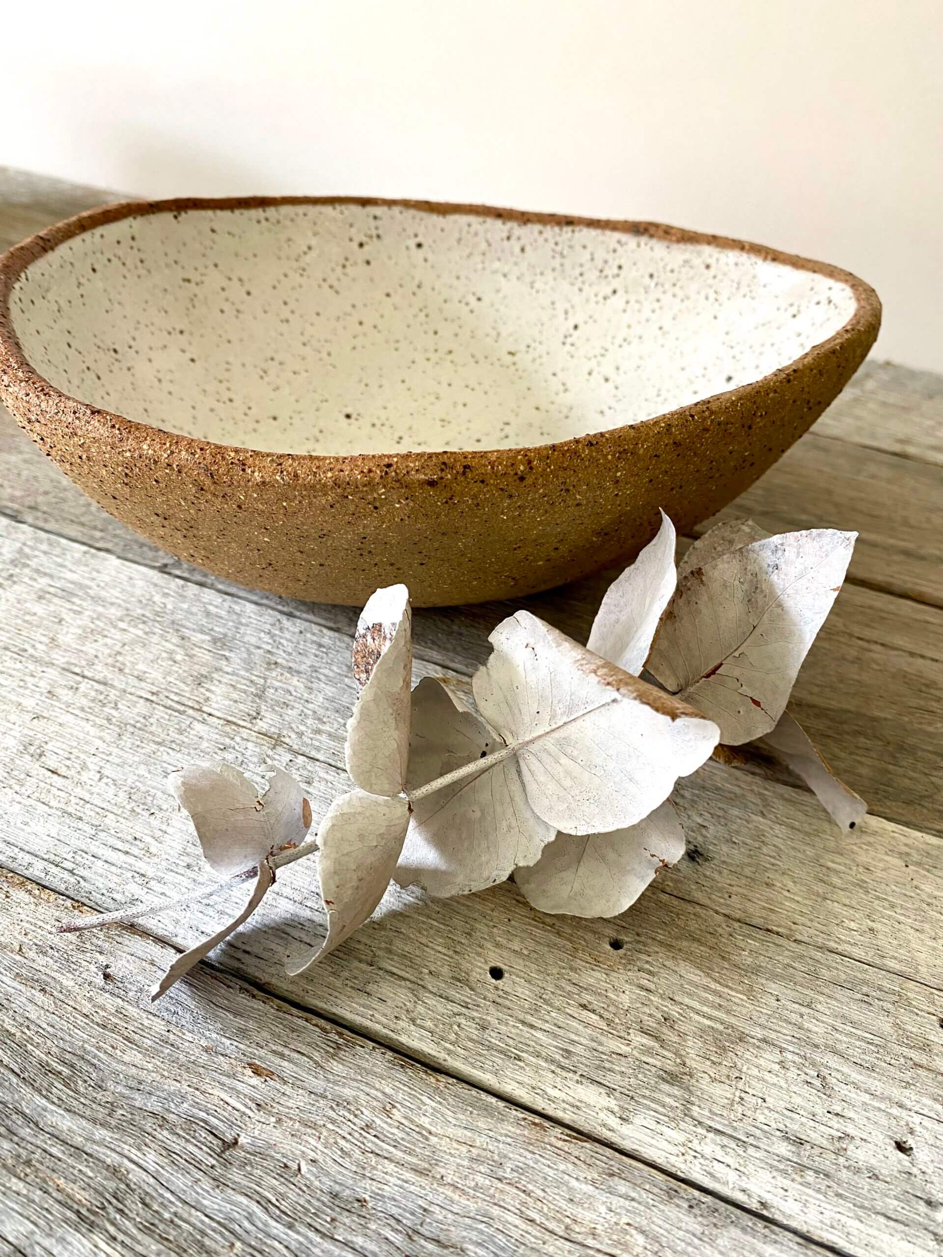 Egg shaped bowl - rustic and versatile - white glaze with speckles 10 ...